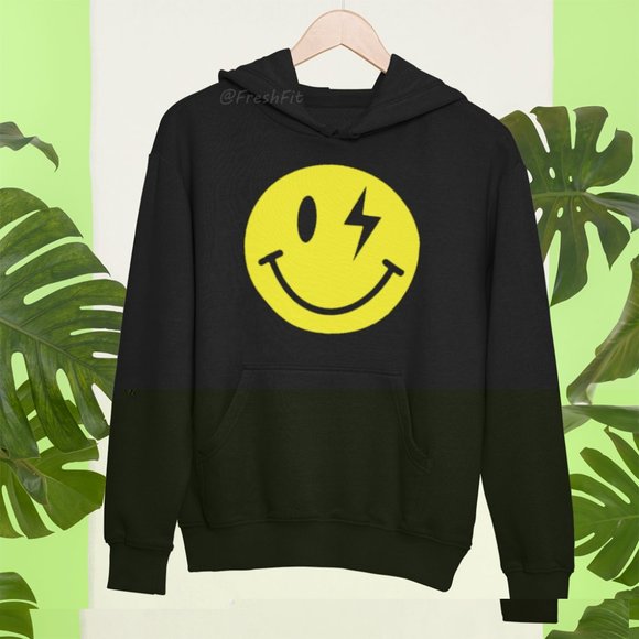 Shirts | Big Smiley Face Lightning Bolt Eye Black Fleece Pullover ...